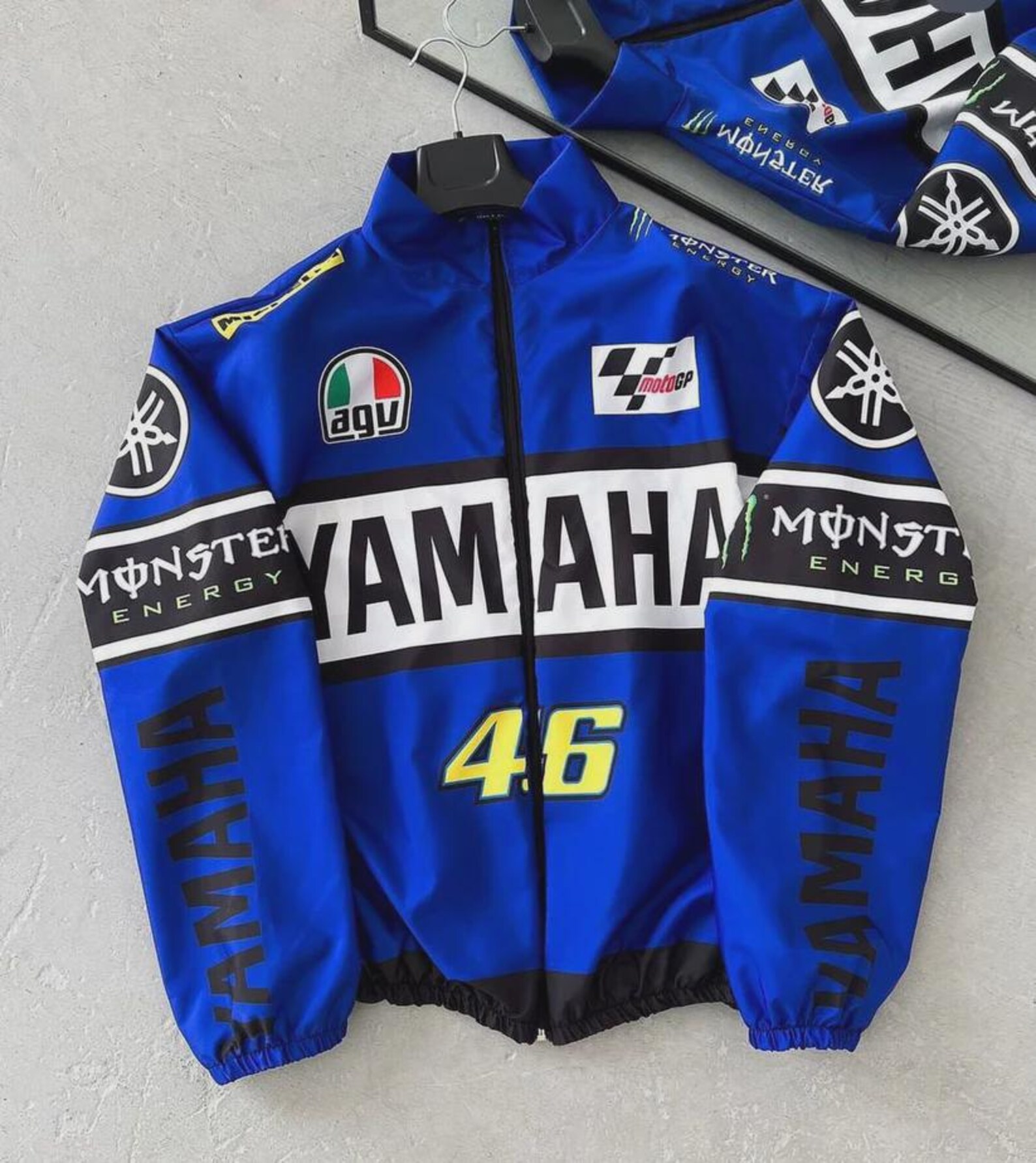 Vintage Yamaha Racing Jacket - Moto GP Monster Energy Bomber - Blue & Black Biker Unisex ...