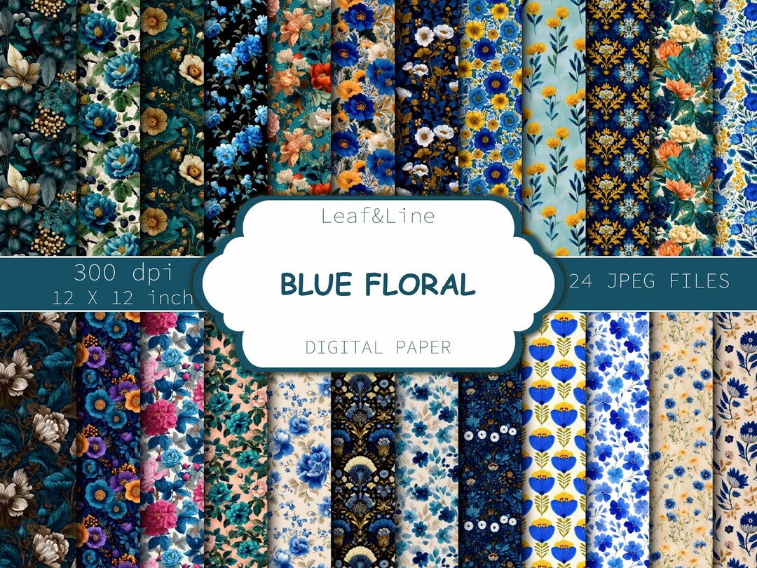 Blue Floral Digital Paper, Vintage Chinoiserie Seamless Pattern, Blue ...