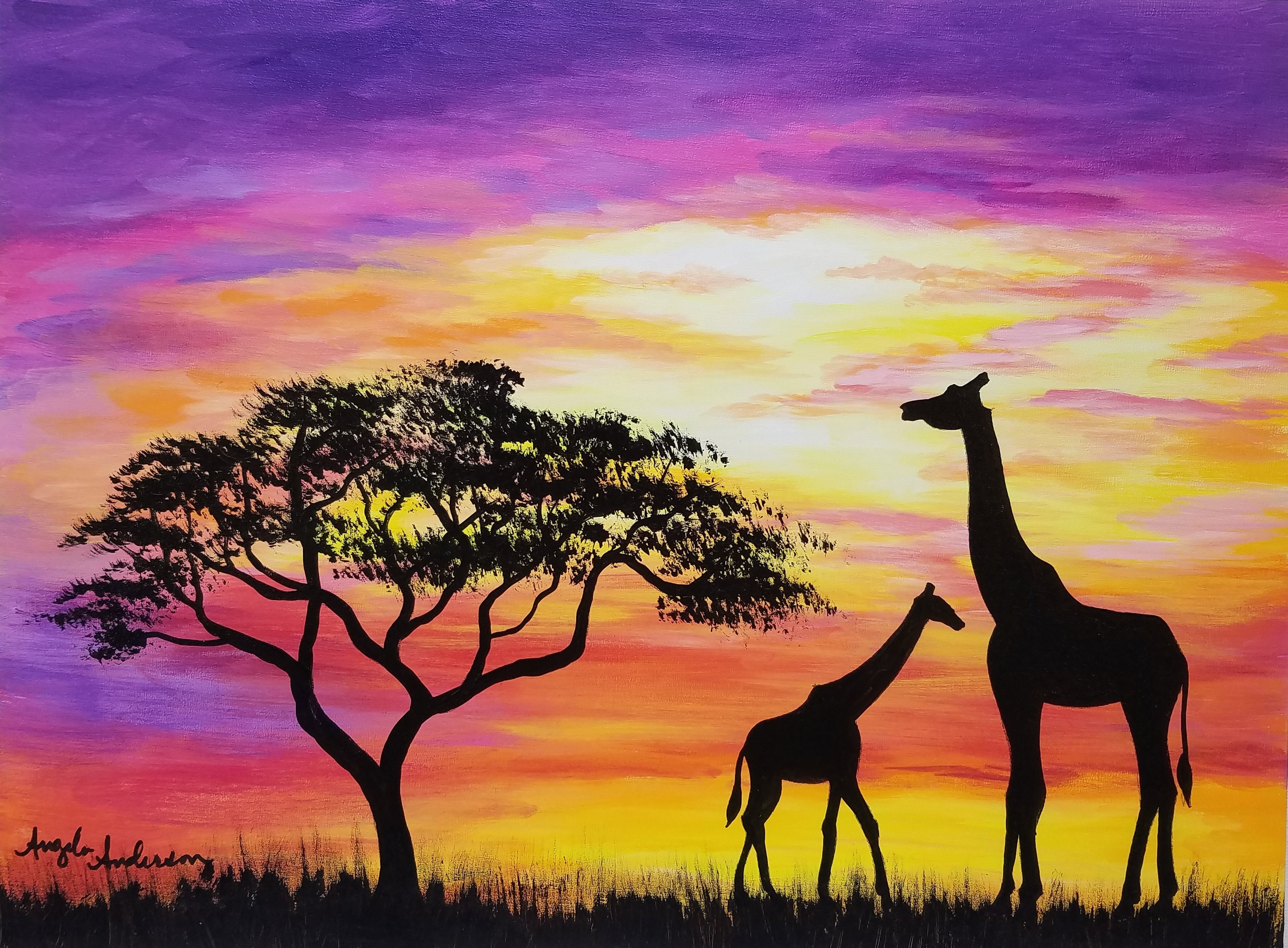 Giraffes In Sunset