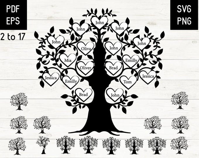 Family Tree SVG Bundle: Heart Clipart, Cricut & Silhouette Cut Files ...