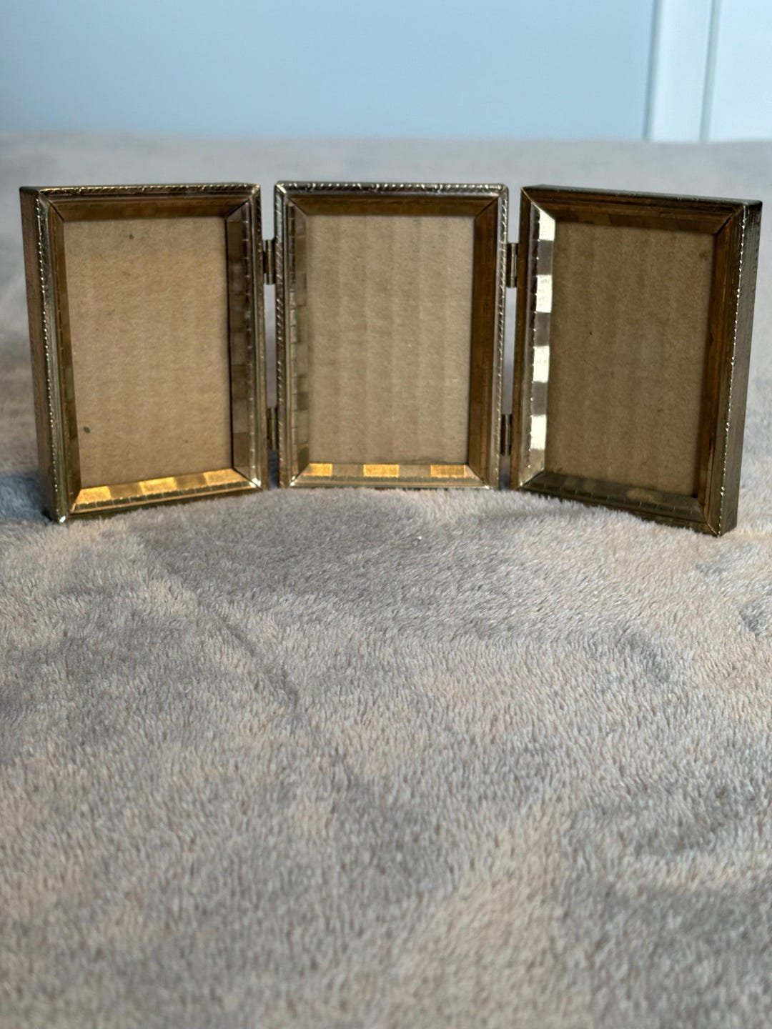 Tri Fold Mini Frame Etched Gold Tone Vintage - Etsy