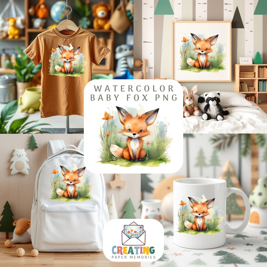 Watercolor Baby Fox PNG Clip Art Digital Download - Etsy