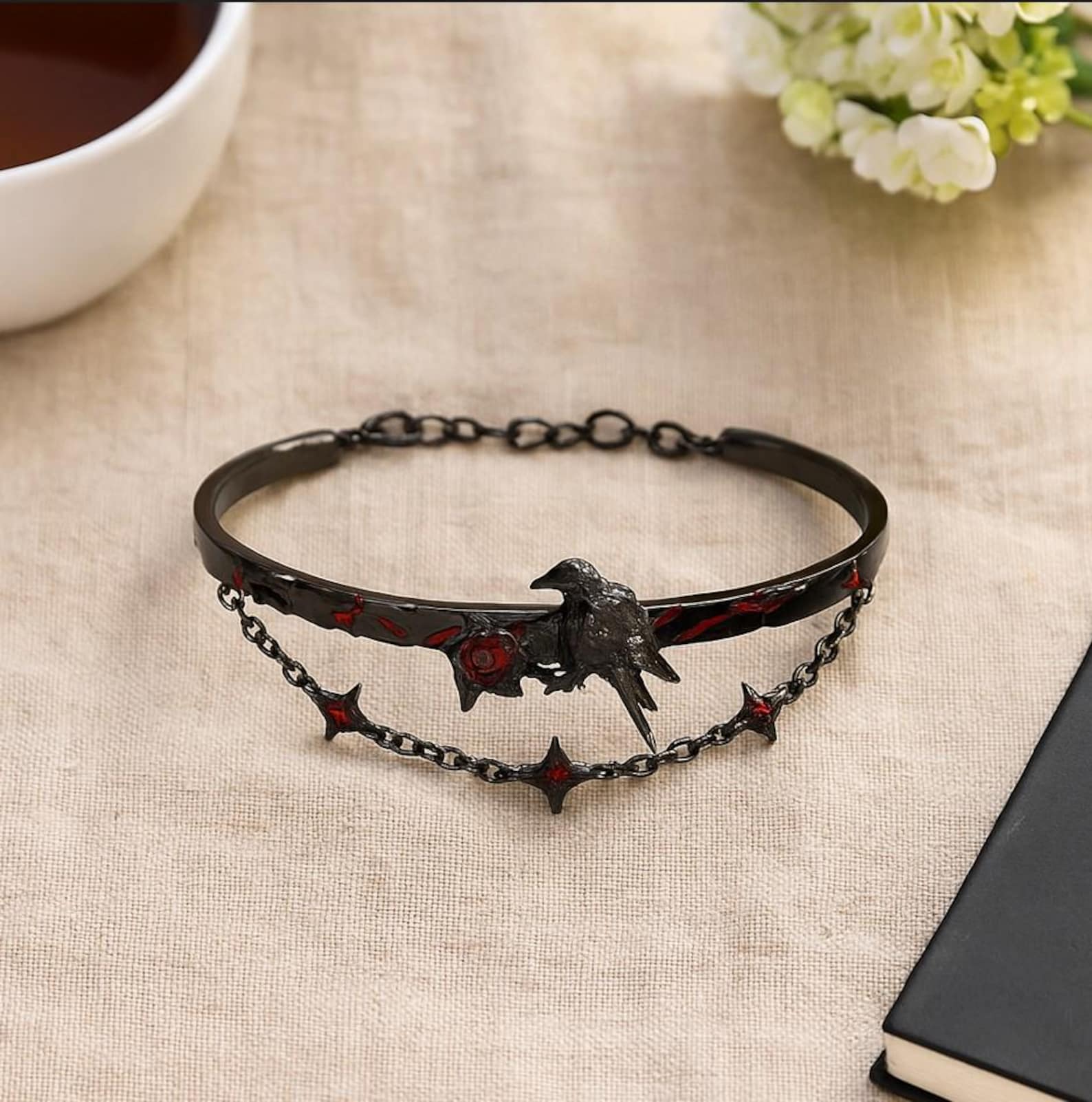 Gothic Raven Rose Bangle, Dark Steampunk Bracelet, Cosplay Jewelry - Etsy