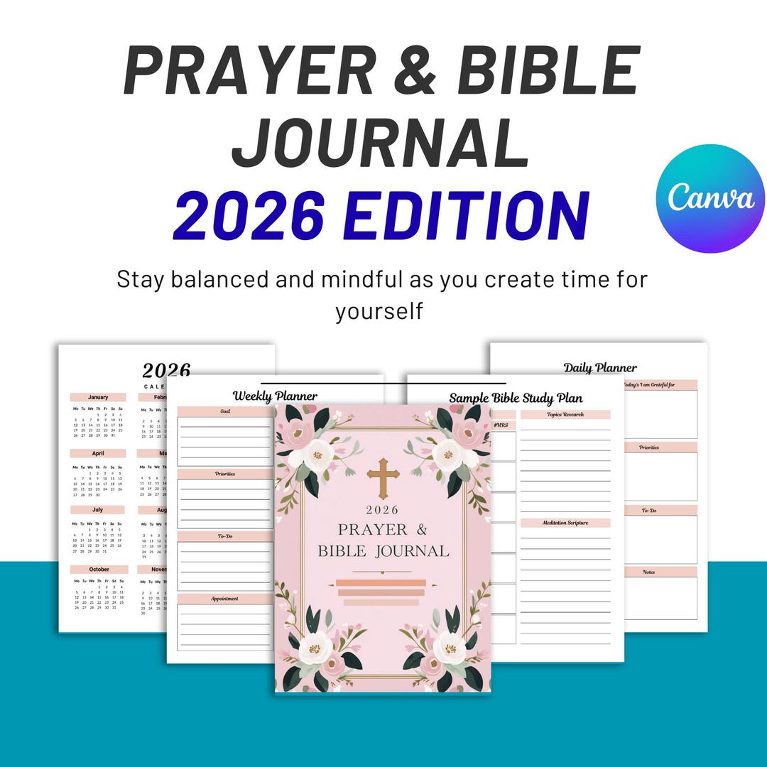 Bible Study and Prayer Journal 2026 | Editable Canva Template for ...