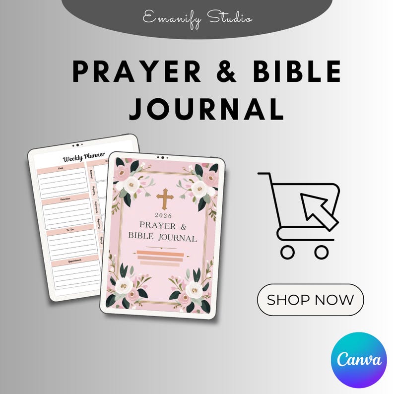 Bible Study and Prayer Journal 2026 | Editable Canva Template for ...
