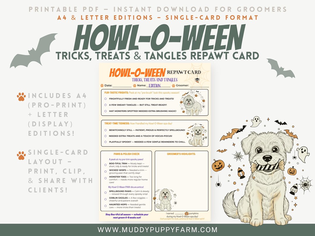 Halloween Dog Grooming Report Card – Printable Repawt Card (PDF) - Etsy