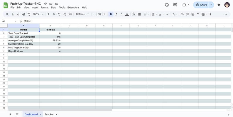 Push-up Tracker | Google Sheets & Printable | Fitness Progress Template ...