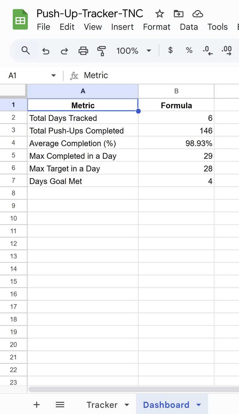 Push-up Tracker | Google Sheets & Printable | Fitness Progress Template ...