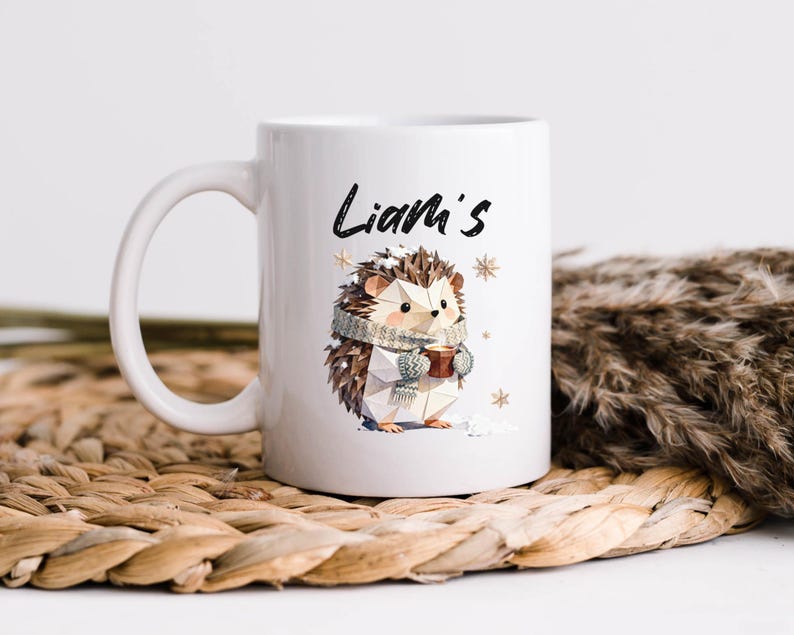 Personalized Hedgehog Winter Mug for Kids, Custom Name Hot Chocolate ...