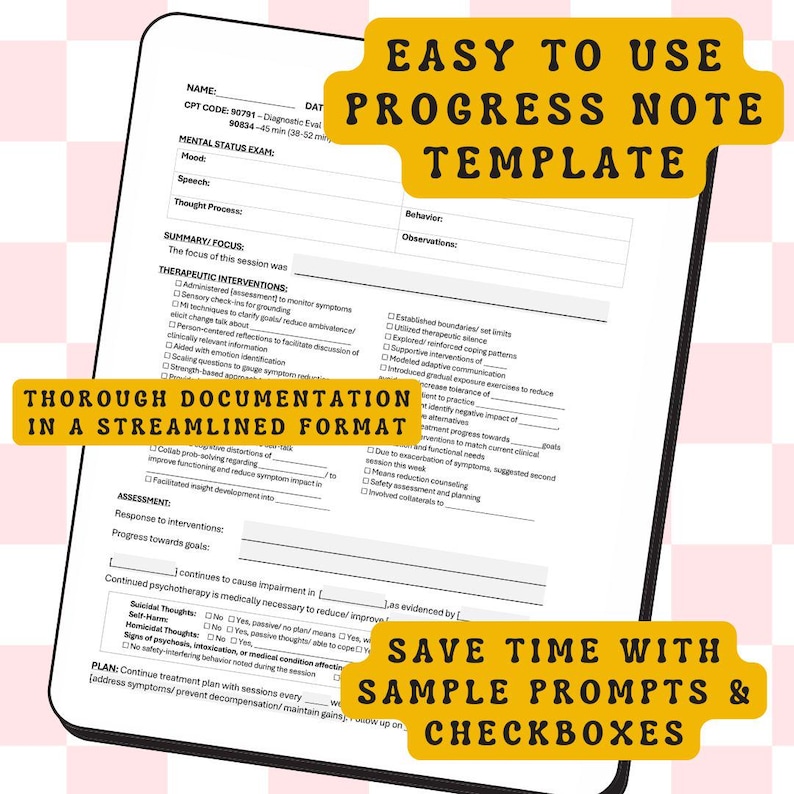 Therapy Progress Note Template - Etsy