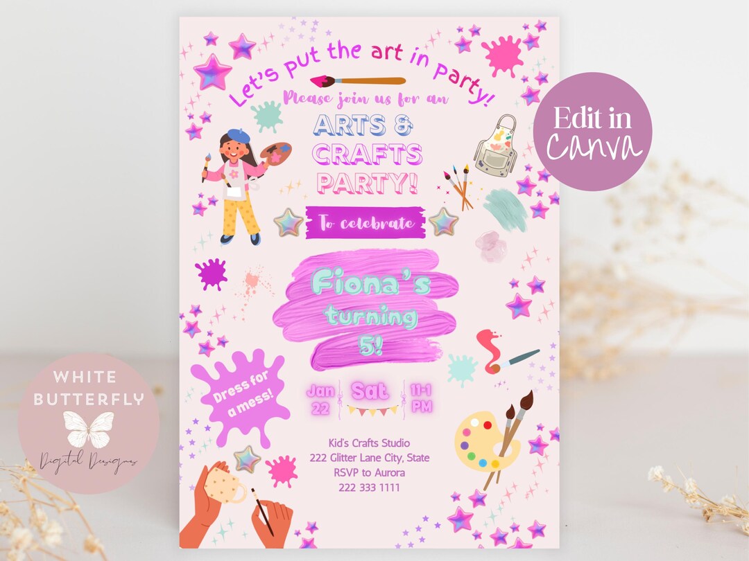 Editable Arts and Crafts Birthday Invitation | Let's Put the Art in ...