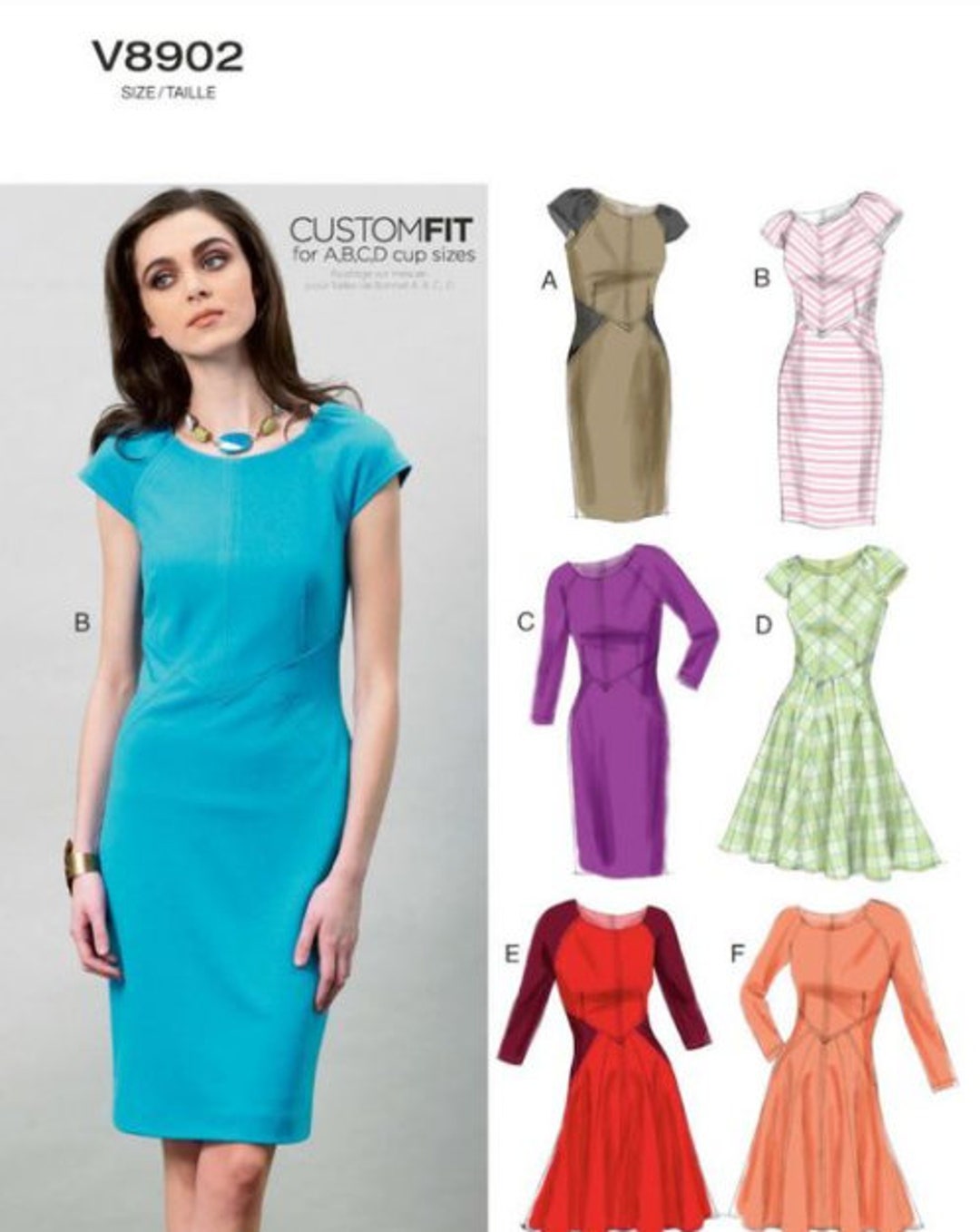 V8902 Vogue Sewing Pattern Dress With Skirt and Sleeve - Etsy