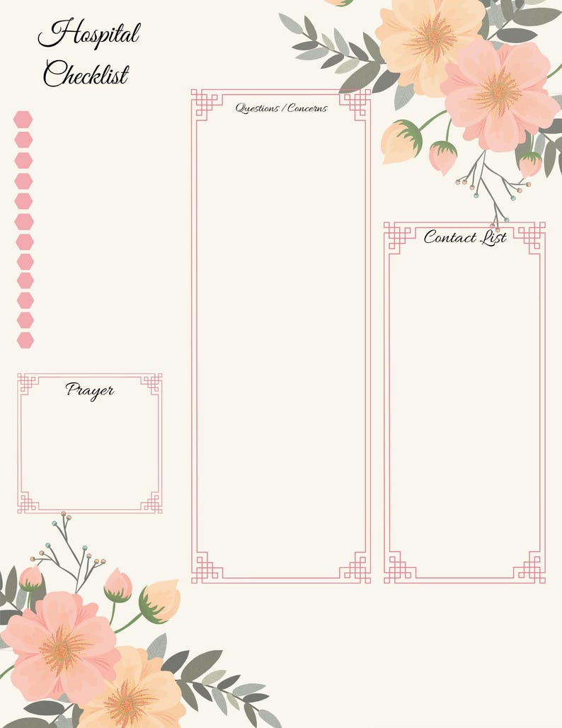 Hospital Checklist | Printable Patient Organizer | Medical Visit ...