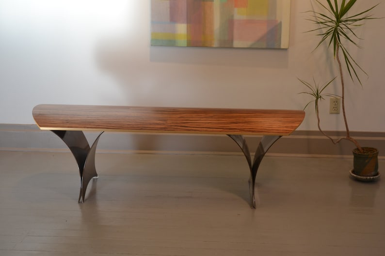 The 'winged Bench' With Tiger Wood Top & Aluminum Legs Anodized Dark ...