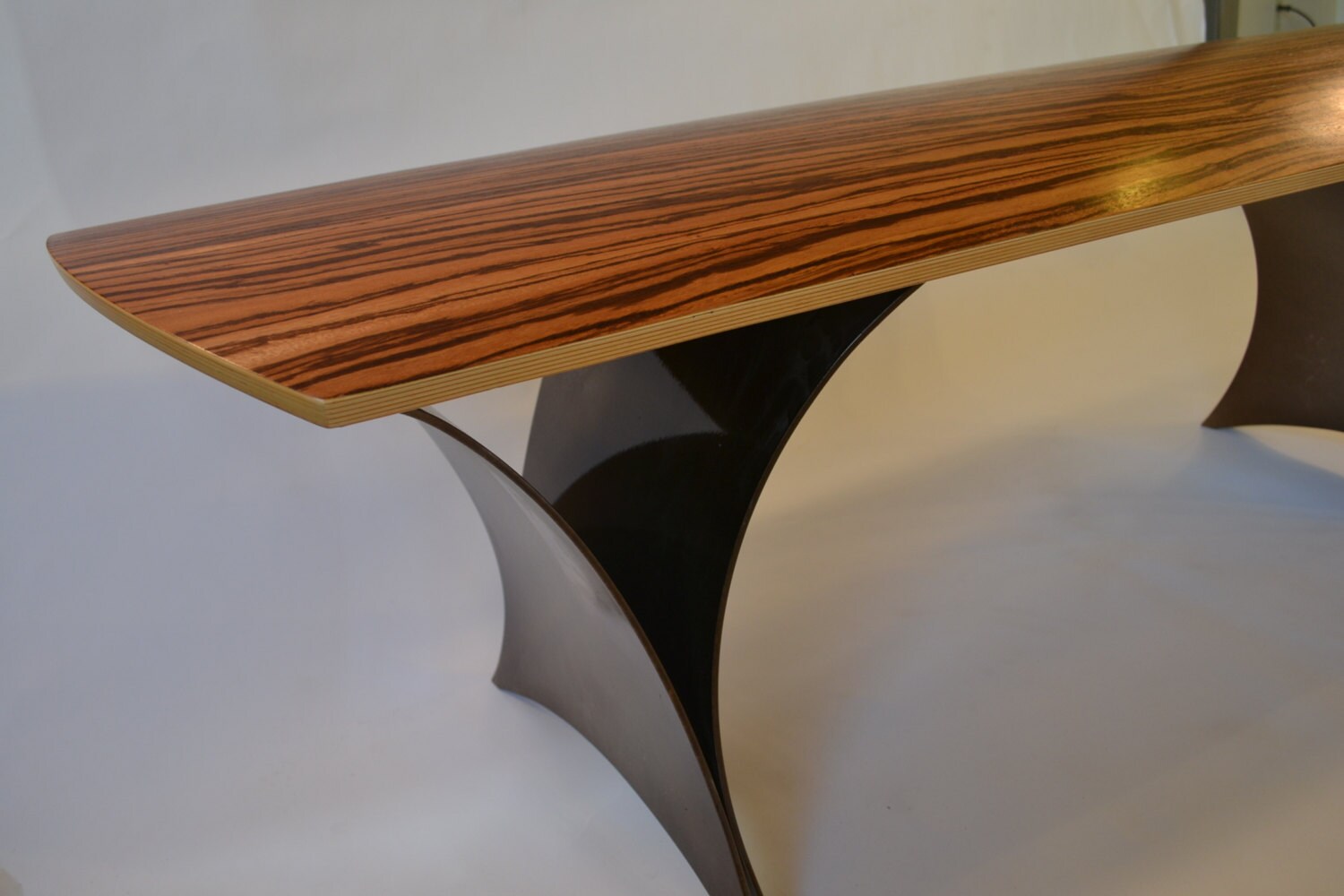 The 'winged Bench' With Tiger Wood Top & Aluminum Legs Anodized Dark ...