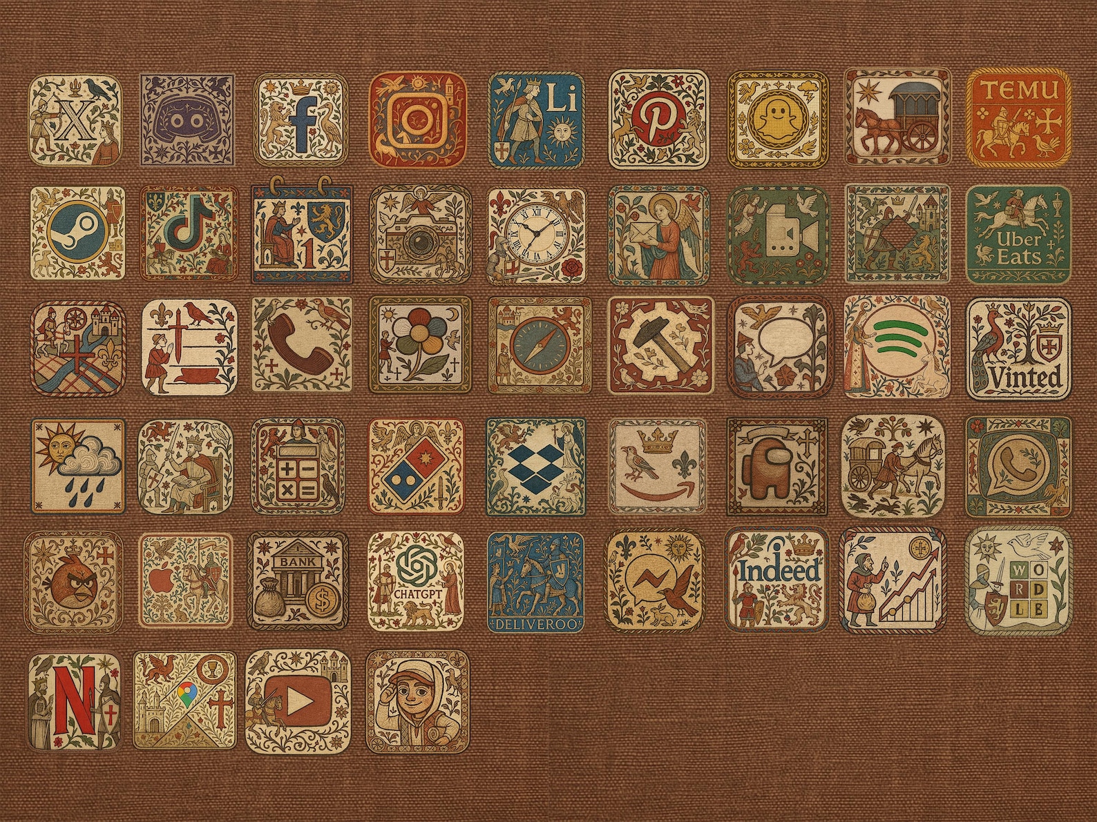 Medieval Tapestry App Icon Pack, Old World Ios Theme (digital Download ...