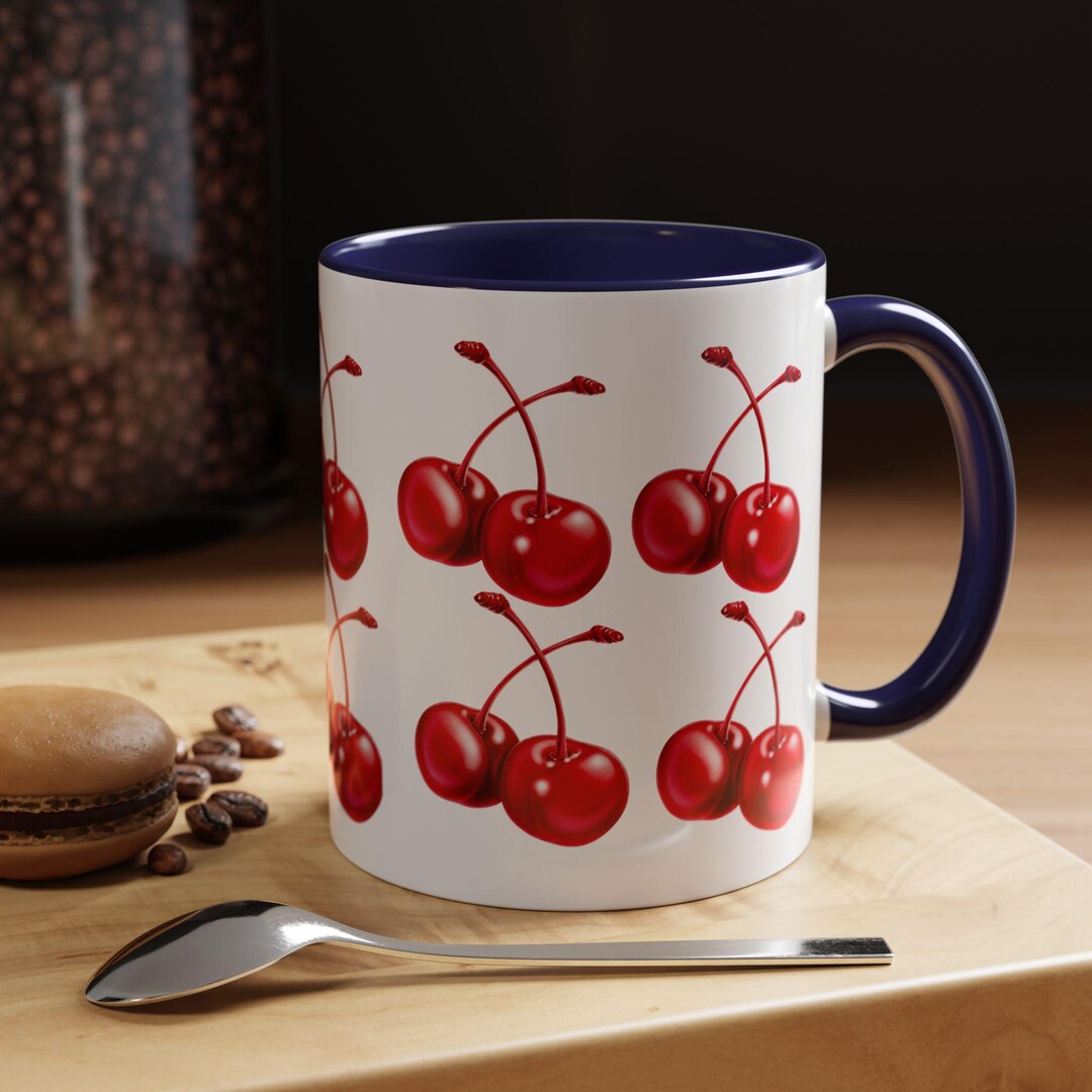 Red Cherry Pattern Coffee Mug | Retro Kitchen Decor - Etsy