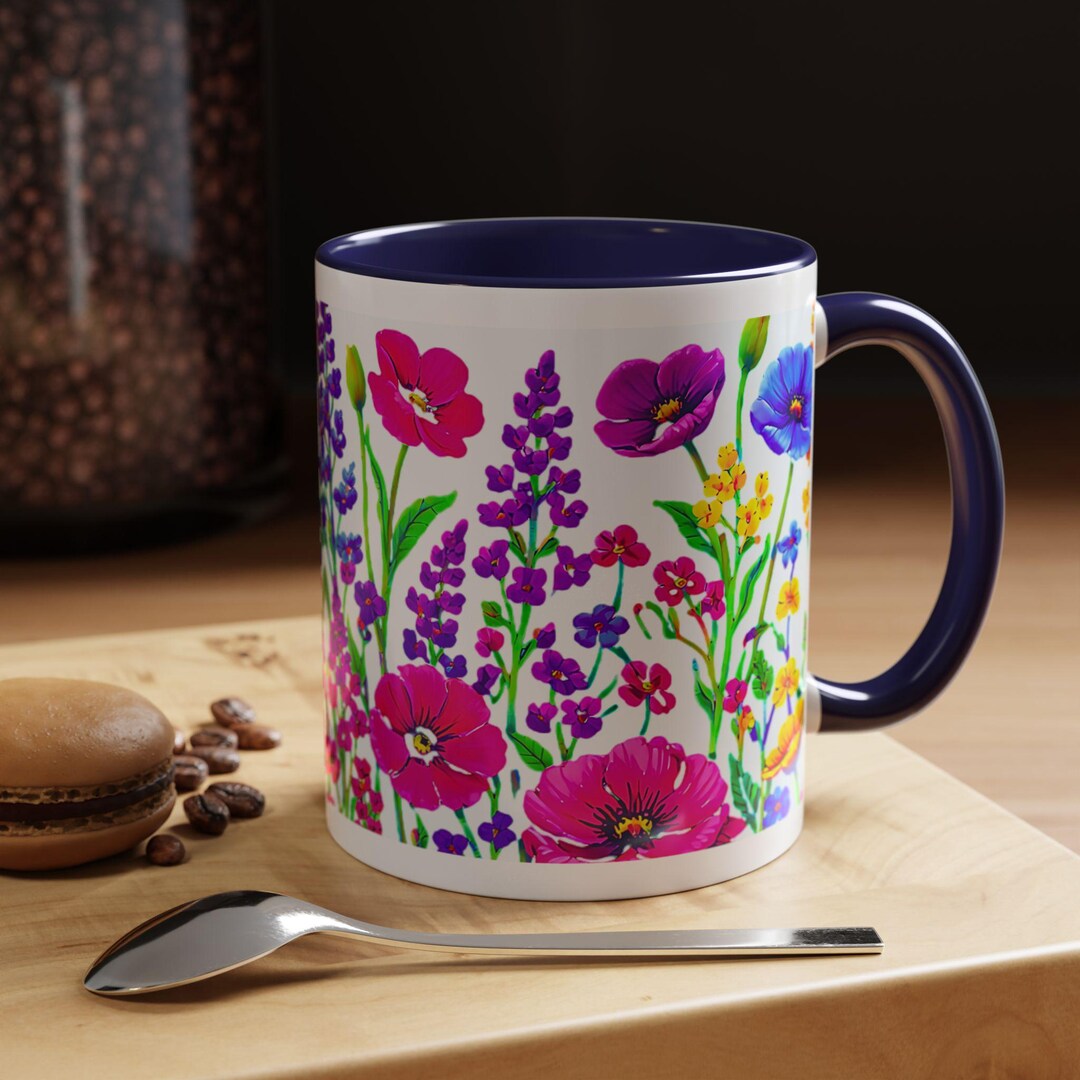 Watercolor Wildflowers Bouquet Mug, Floral Spring Design, Accent Coffee ...