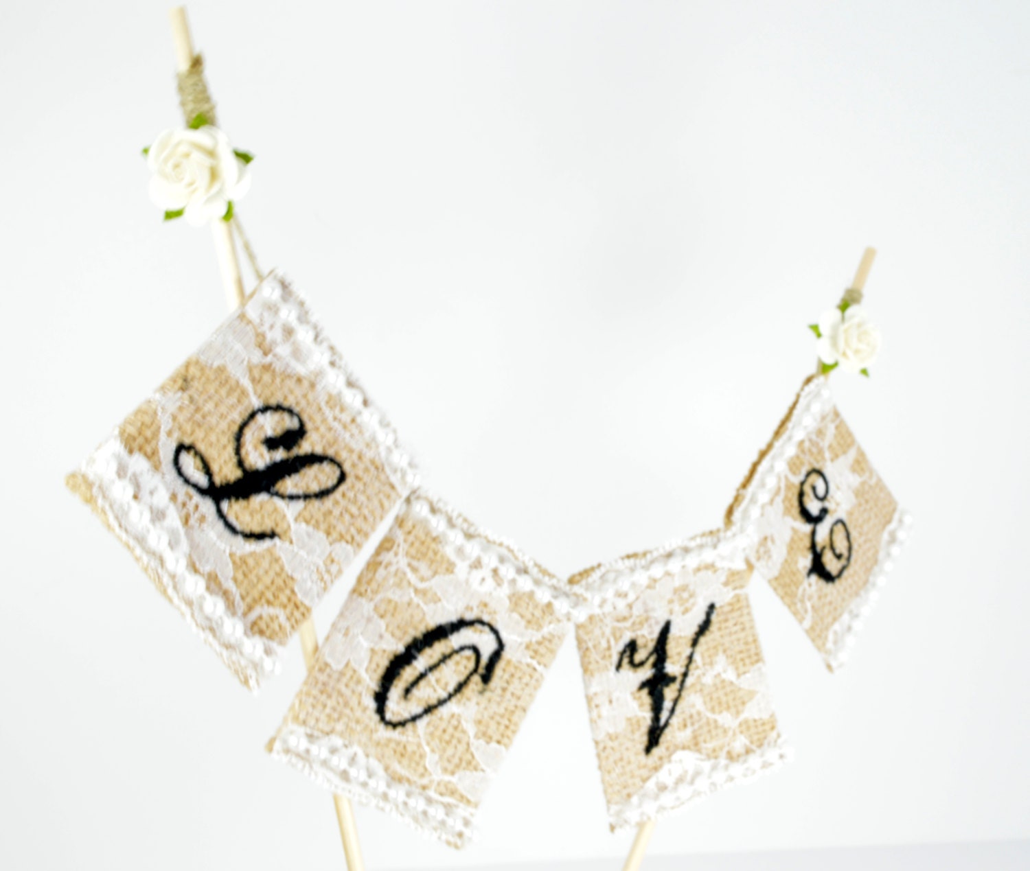 Burlap and Lace Embroidered Cake Topper - Etsy