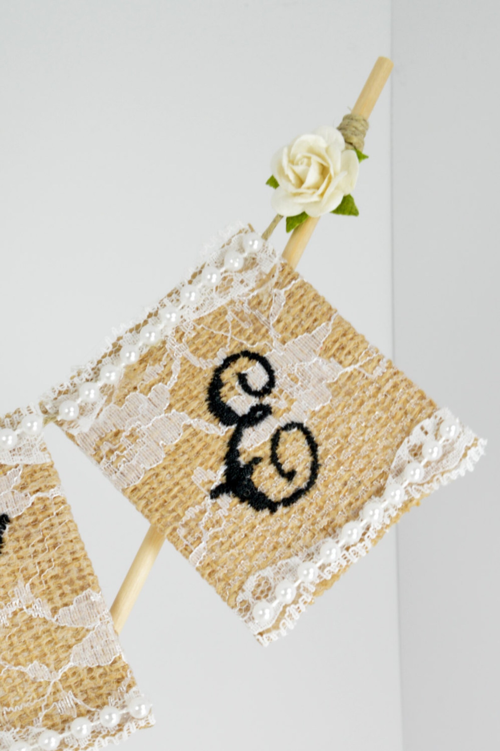 Burlap and Lace Embroidered Cake Topper - Etsy