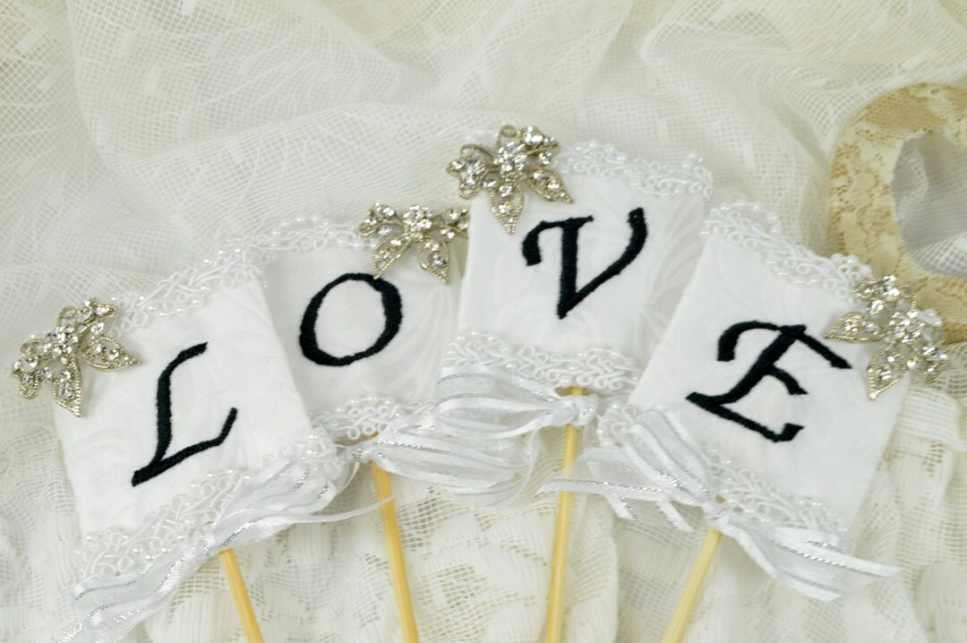 LOVE Banner Embroidered Cake Topper Skewers - Etsy