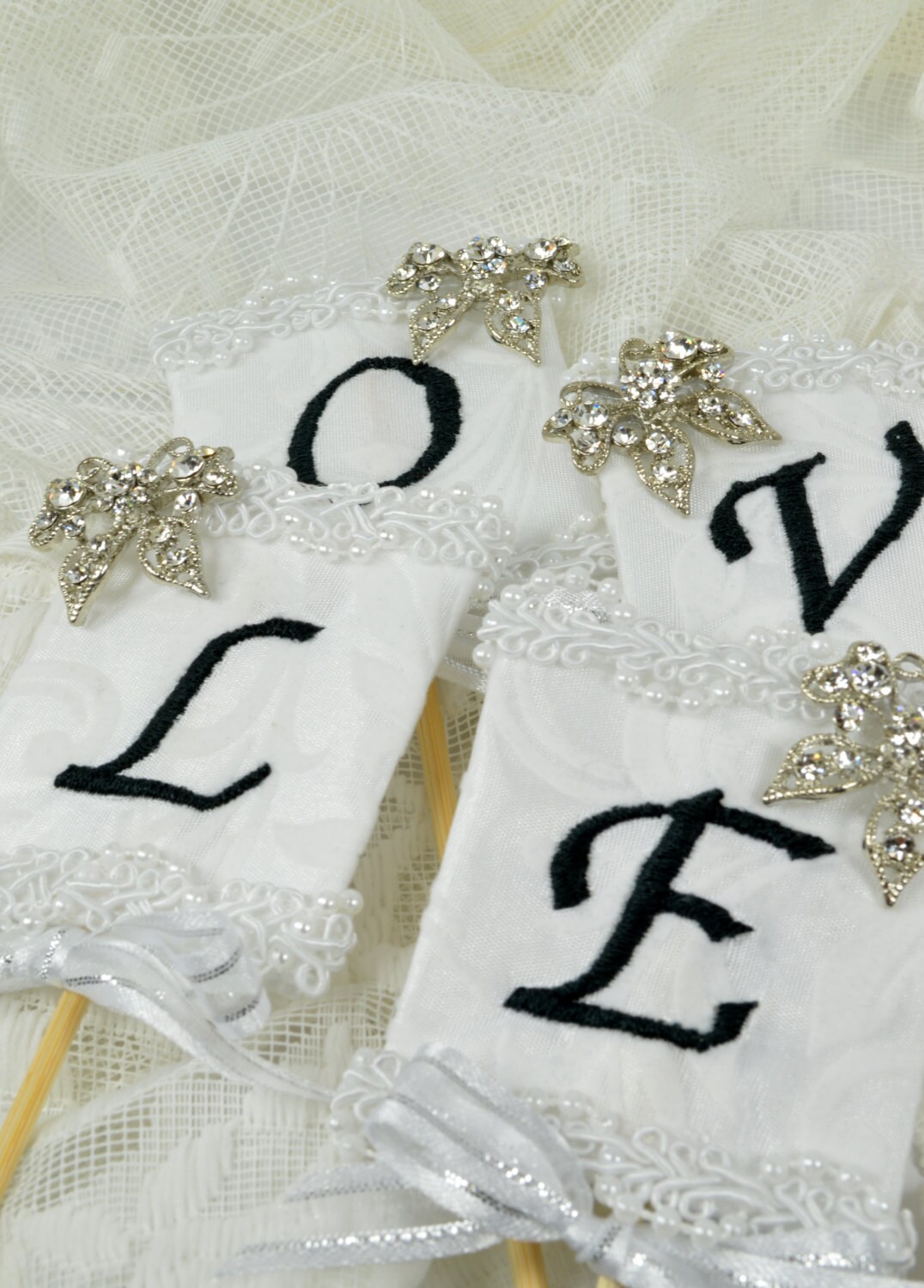 LOVE Banner Embroidered Cake Topper Skewers - Etsy