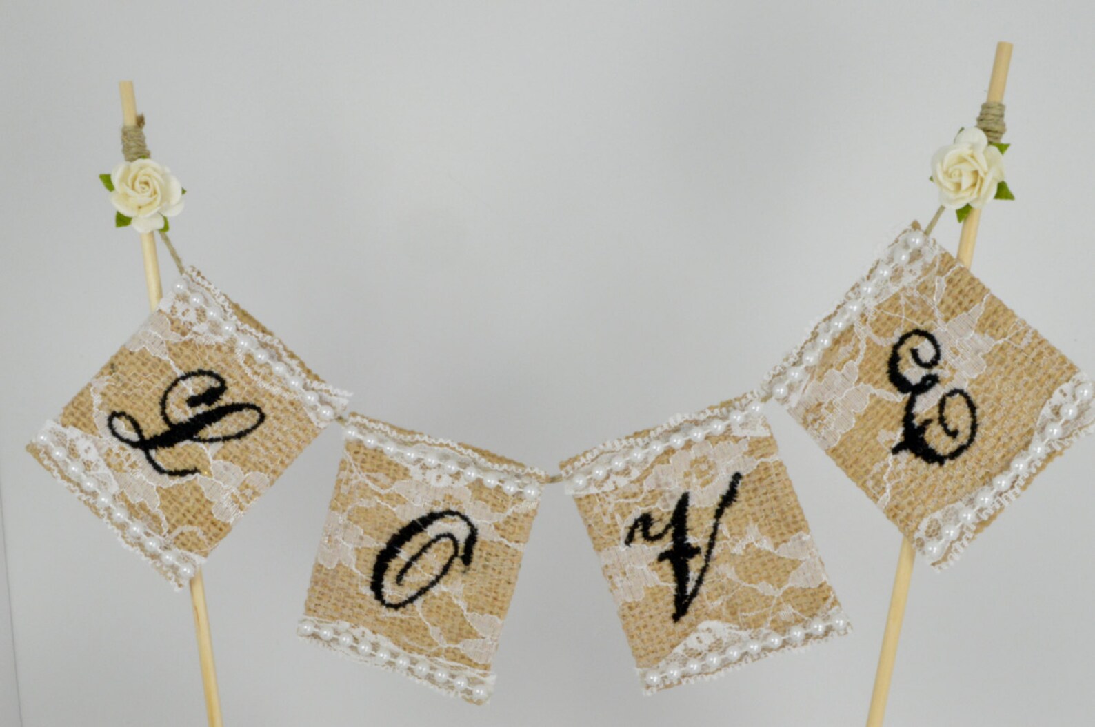 Burlap and Lace Embroidered Cake Topper - Etsy