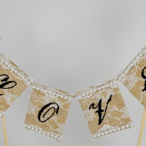 Burlap and Lace Embroidered Cake Topper - Etsy