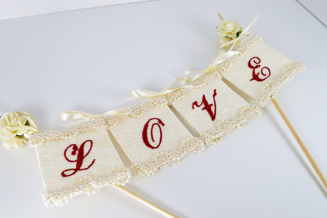Ivory Satin and Lace Embroidered Cake Topper - Etsy