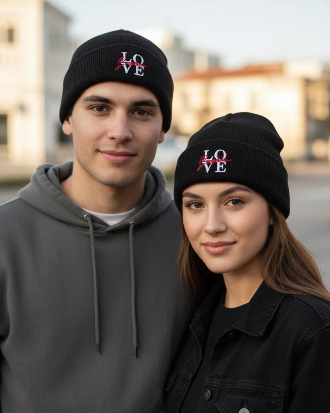 Personalized Couple Beanie Hat, Custom Embroidered Love Beanie ...
