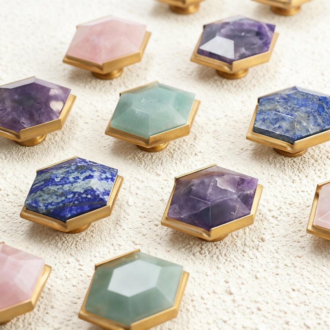 Hexagon Drawer Knob, Colorful Jade Pull, Pull Knobs for Dresser Cabinet ...