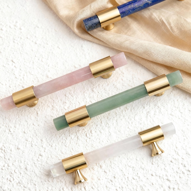 Dresser Pulls and Knobs, Crystal Jade Wardrobe Handles, Brass Knob Pull ...