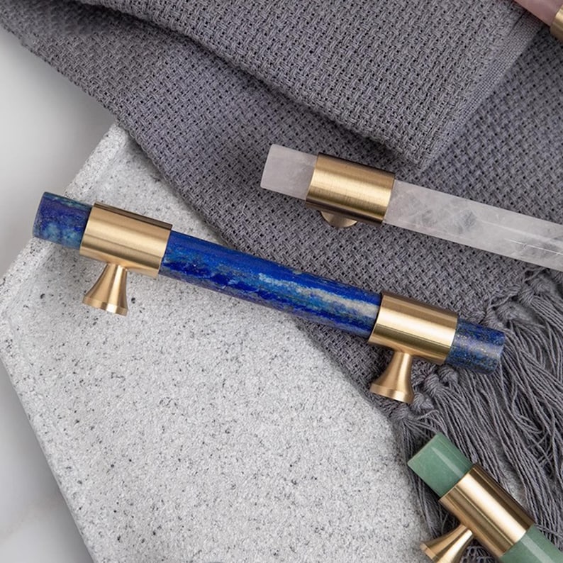 Dresser Pulls and Knobs, Crystal Jade Wardrobe Handles, Brass Knob Pull ...