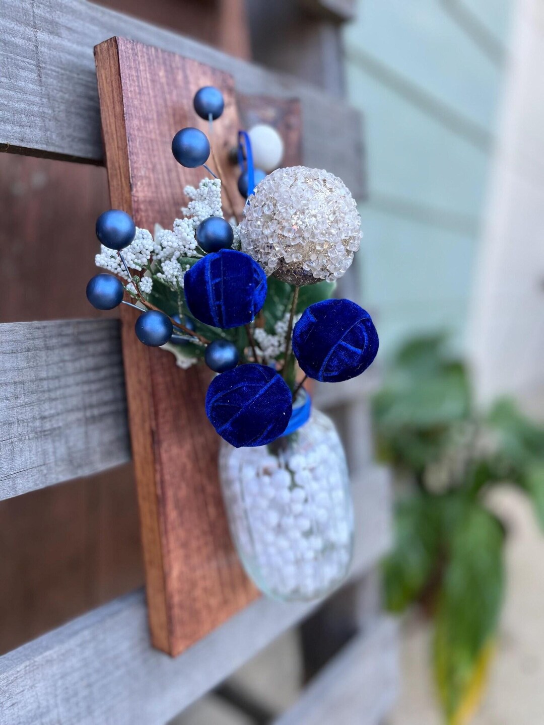 Wooden Christmas Sconce, Blue Velvet Floral Pick Set of 2 - Etsy