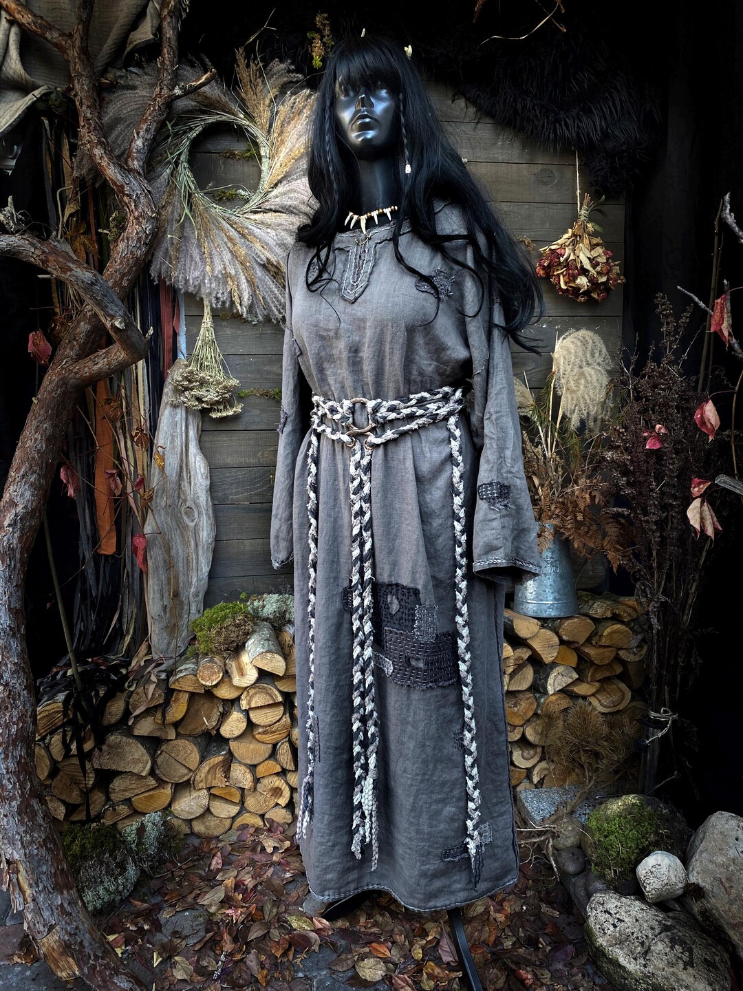 Long Linen Robe: Pagan Tribal Boro Shamanic Dress - Etsy