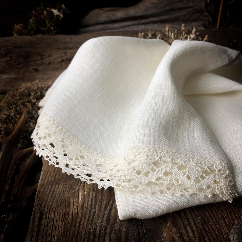 Romantic Linen Guest Towels With Lace, Ivory Hand Towels, Cottagecore ...