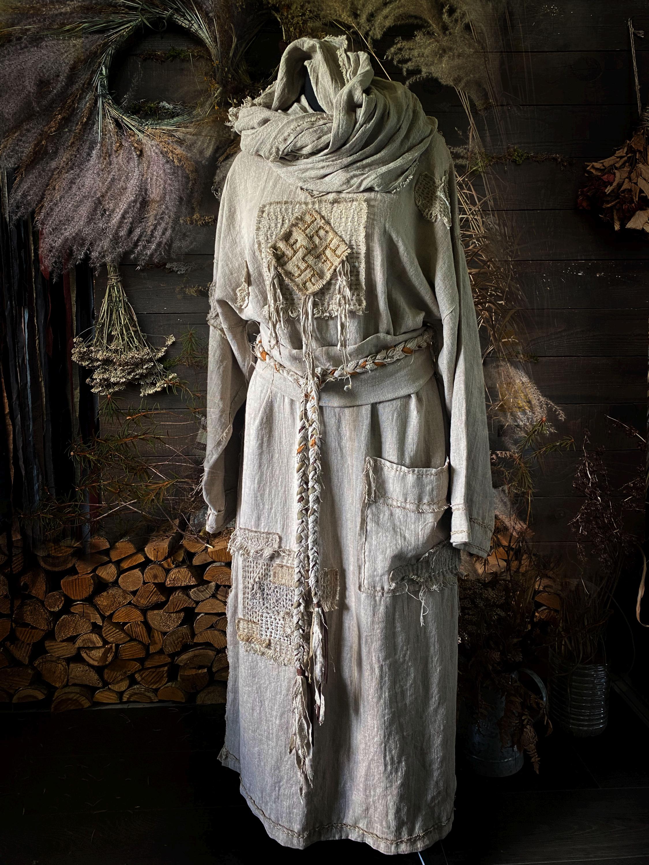 Baltic Pagan Linen Robe: Ethnic Viking Shamanic Outfit With Braided ...