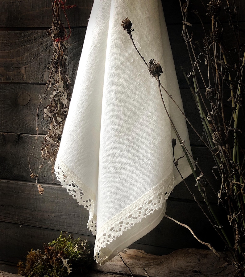 Romantic Linen Guest Towels With Lace, Ivory Hand Towels, Cottagecore ...