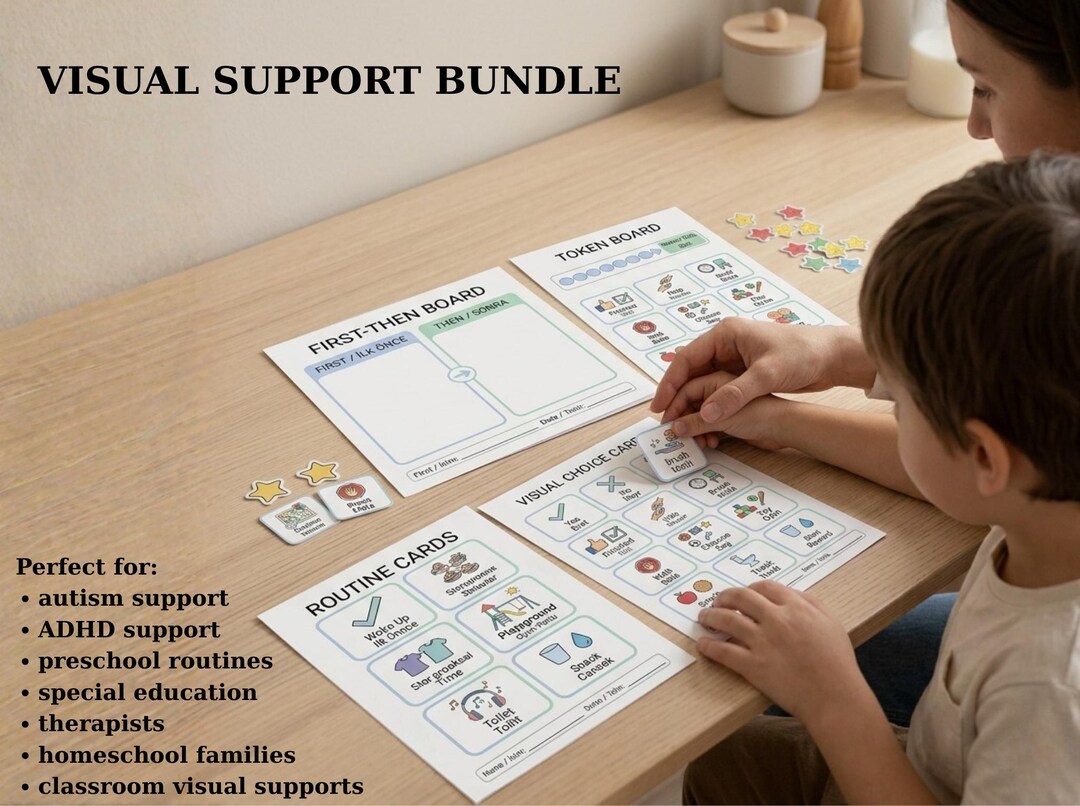 Autism Visual Schedule Printable Bundle | First Then Board, Token Board ...