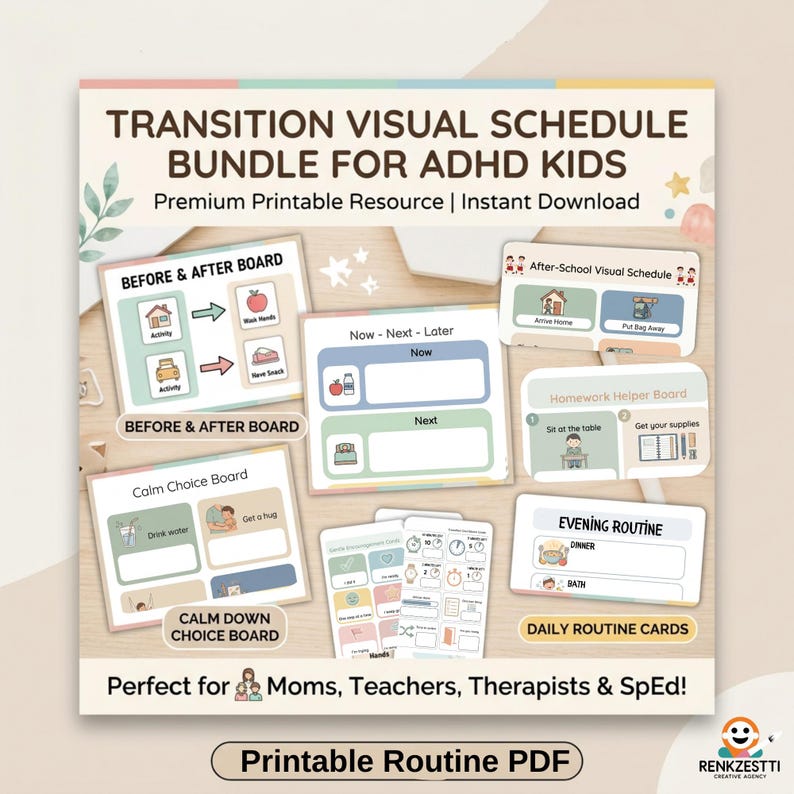 ADHD Visual Schedule Bundle, After School Routine, Calm Down Tools, PDF ...