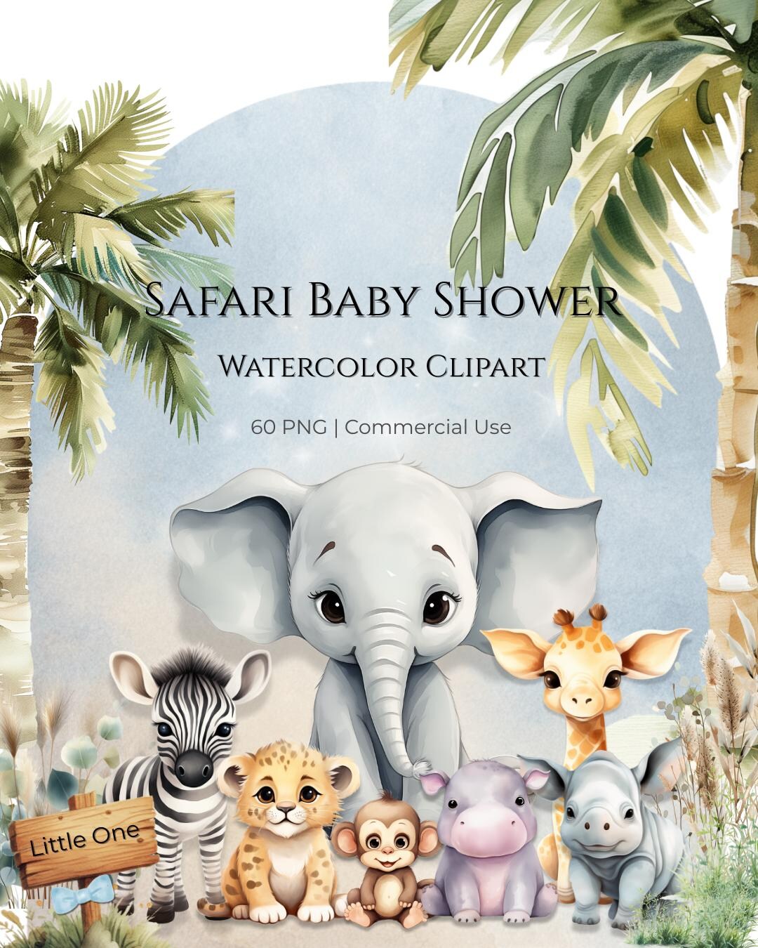 Watercolor Safari Baby Shower Clipart – Jungle Animals, Baby Boy ...
