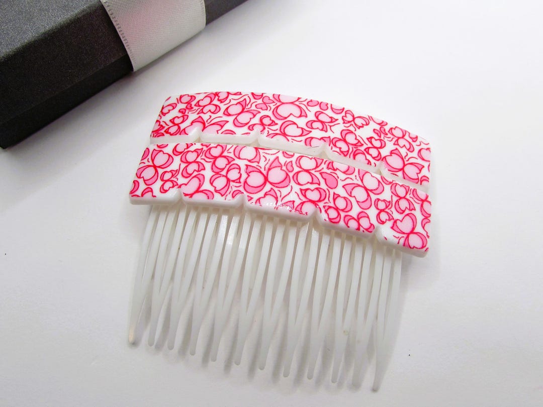 Pretty Vintage 1970s White & Pink Butterfly Hair Comb Set- Cute ...