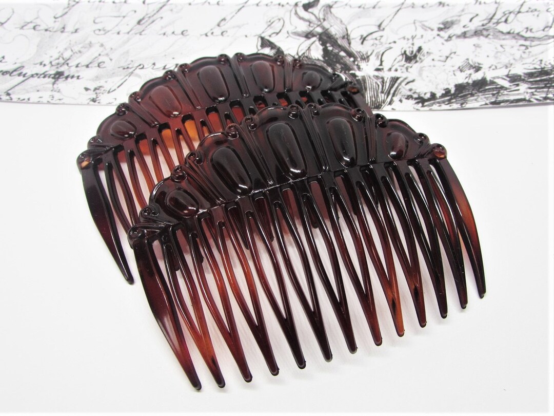 Vintage FRENCH Scalloped Hair Combs, Tortoise-shell Brown & Auburn ...