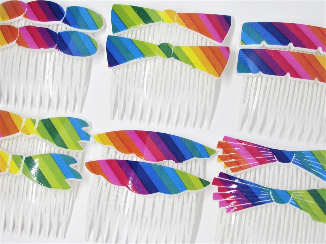 Fun Vintage 1980s Rainbow Stripe Side Comb Set of 2 Decorative Hair ...