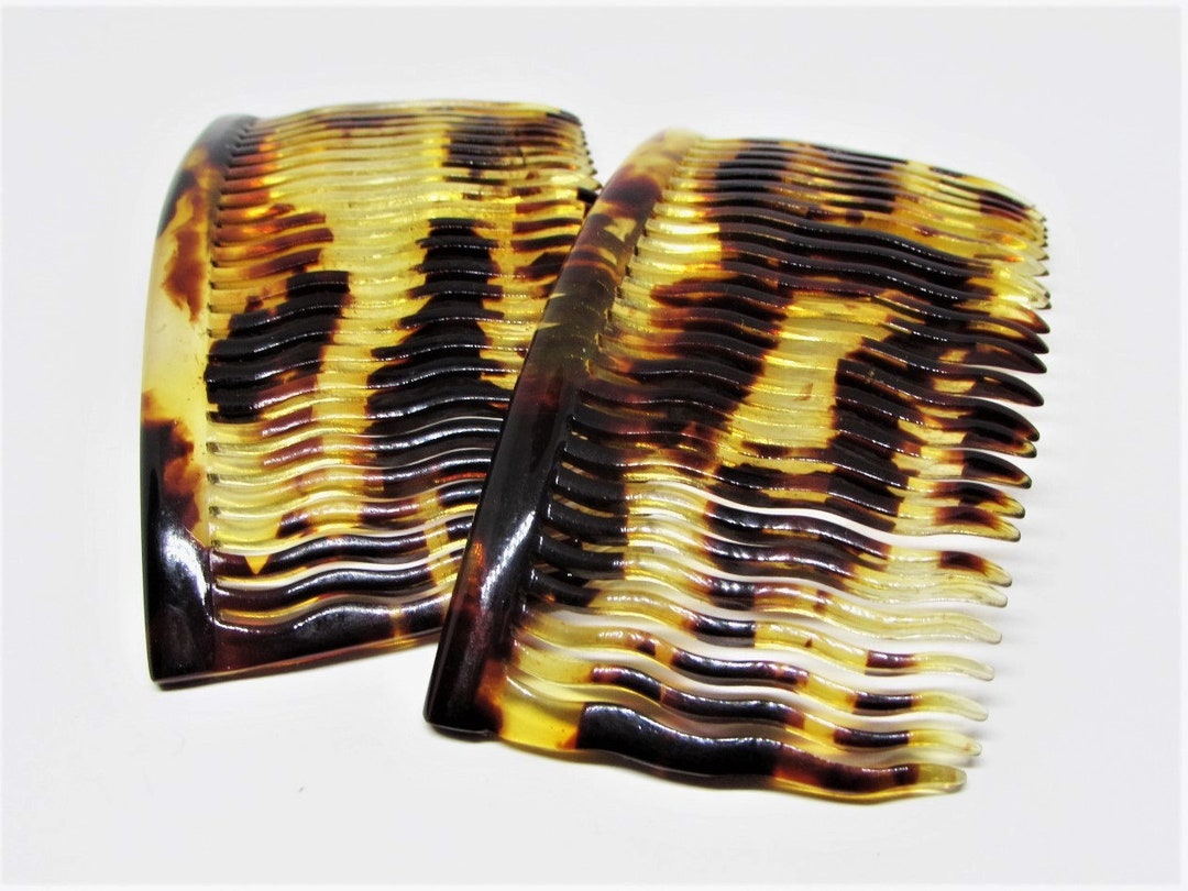 Vintage 1940s FRENCH Side Hair Comb Set Faux Tortoise-shell Brown ...