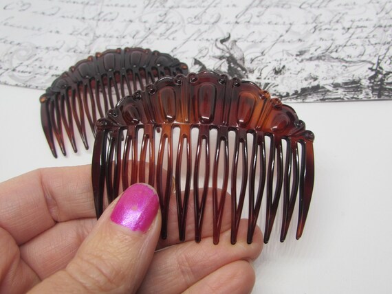 Vintage FRENCH Scalloped Hair Combs, Tortoise-Shell B… - Gem