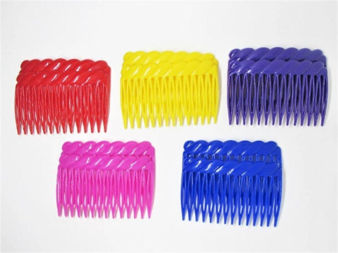 One 1 Pair Vintage 1980s DANISH Hair Combs, Red Yellow Purple Pink Blue ...