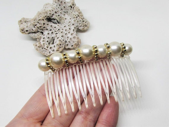 Vintage 80s Big White Costume Pearl Hair Comb, Large … - Gem