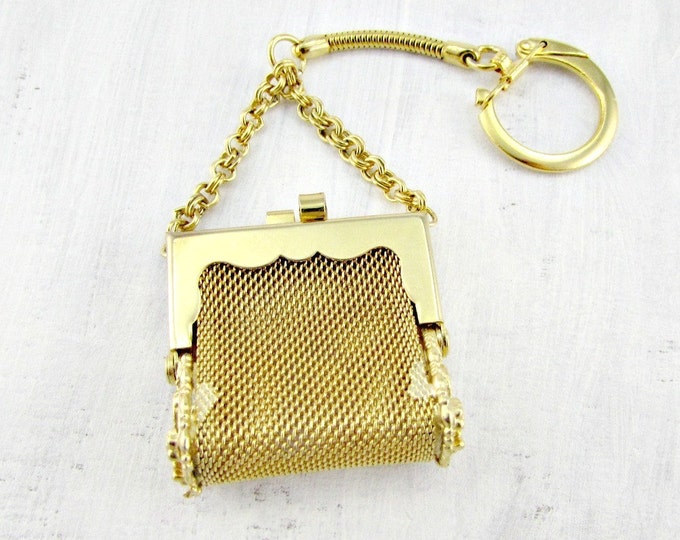 Vintage Key-chain Purse, Mini Gold Metal Mesh Purse, Small Coin Change ...