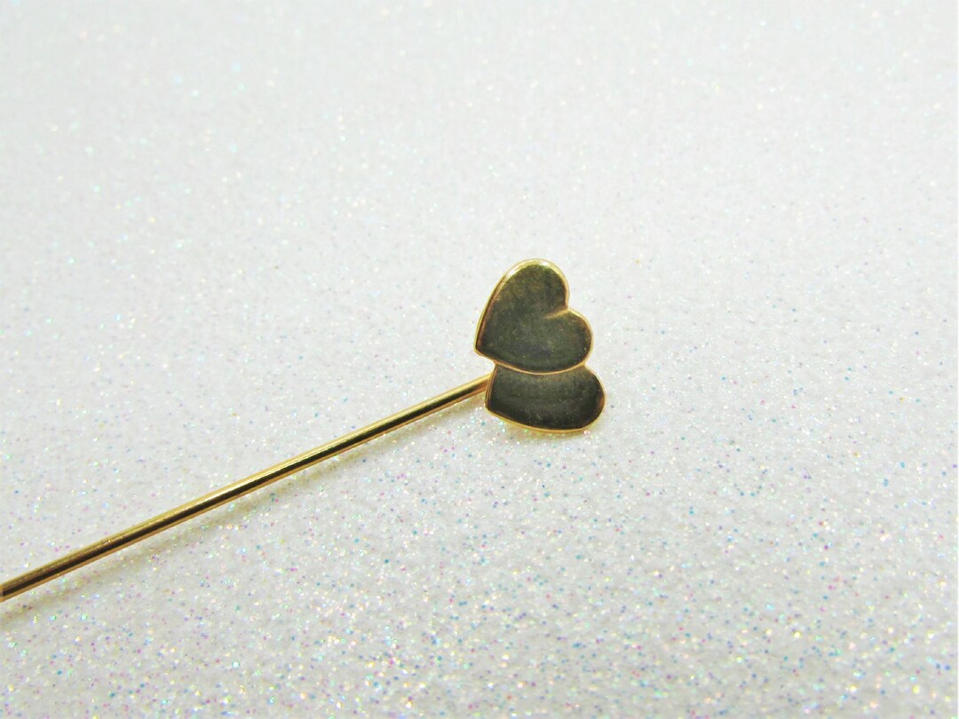 Vintage 1970s Double Heart Stick Pin- Gold Plated Brooch for Sweater ...